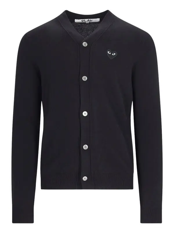 Play Comme Des Garcon 100% Wool Cardigan With Play Graphic - Black