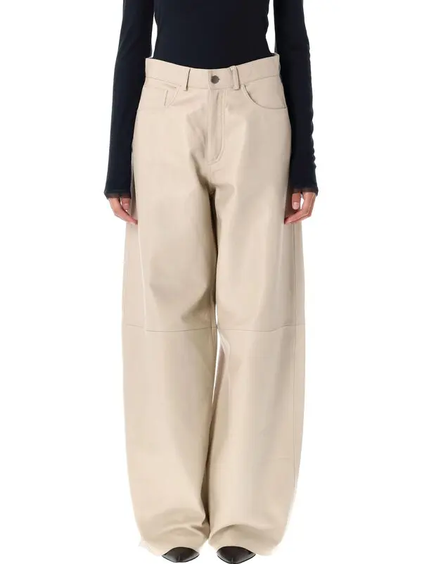HAIKURE Bethany Leather Wide Leg Trousers - Ivory