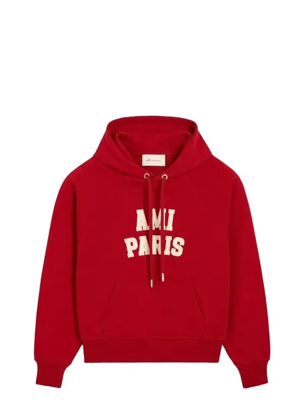 AMI Paris Logo Cotton Hoodie - Red