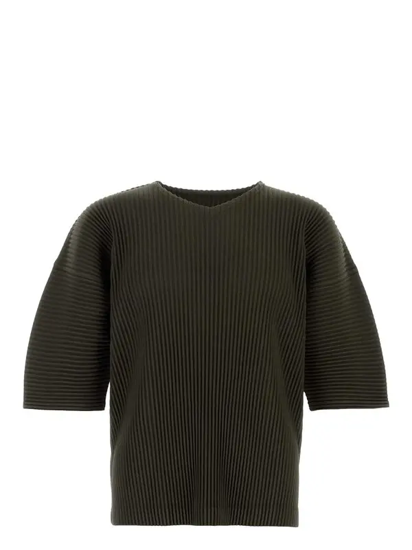 Issey Miyake Pleated Knit Polyester T-shirt - Green