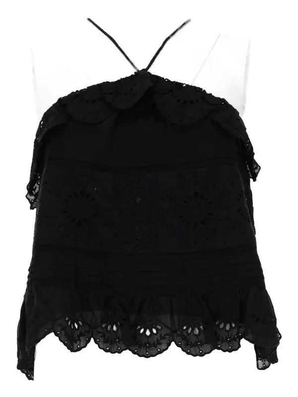 MARANT ETOILE Embroidered Eyelet Halter Top - Black