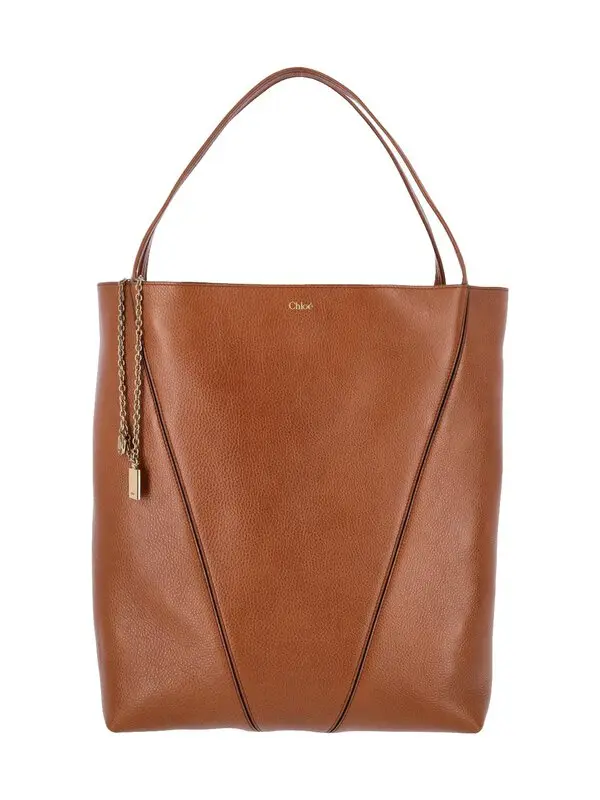 Chloé Pebbled Leather Tote Bag - Brown