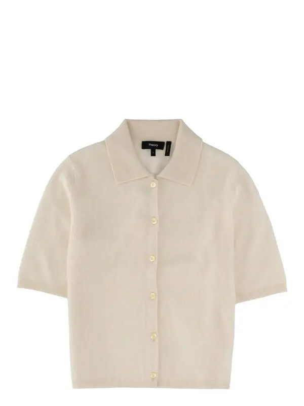 Theory Cashmere Short-sleeve Button-front Cardigan - Ivory