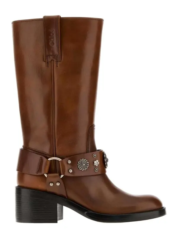 Chloé Dakota Leather Boots With Embellished Harness Detail - Brown