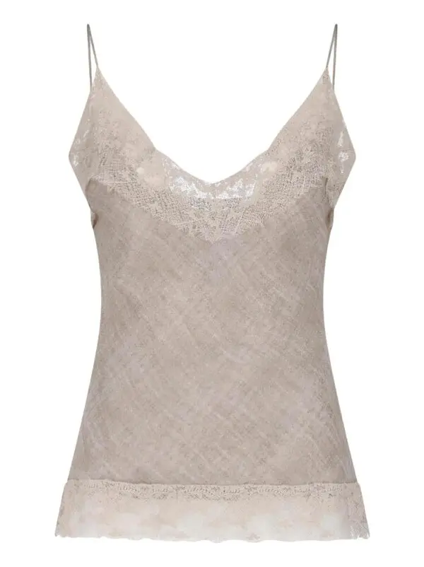 Ermanno Scervino Lace Trim Silk Camisole - Beige
