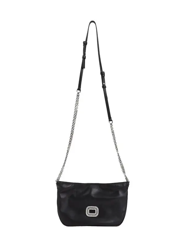 ROGER VIVIER Pilgrim Mini Ew Pocket Micro Nappa Leather Crystal Handbag - Black