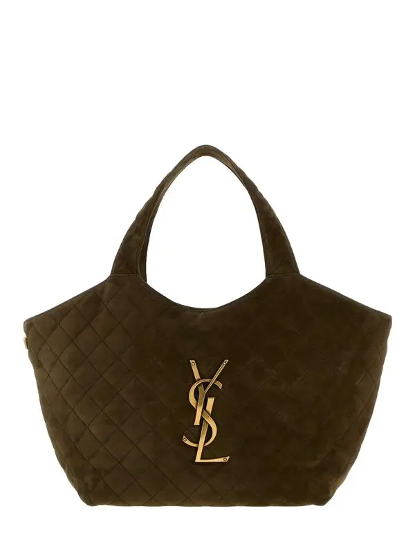 Saint Laurent Icare Suede Shopping Handbag - Brown