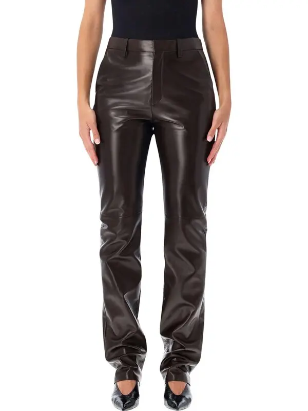 Ralph Lauren High-waisted Faux Leather Straight-leg Pants - Marrone