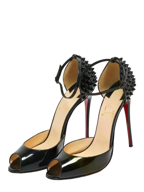 CHRISTIAN LOUBOUTIN Patent Leather Peep-toe Spike Embellished Sandals - Black