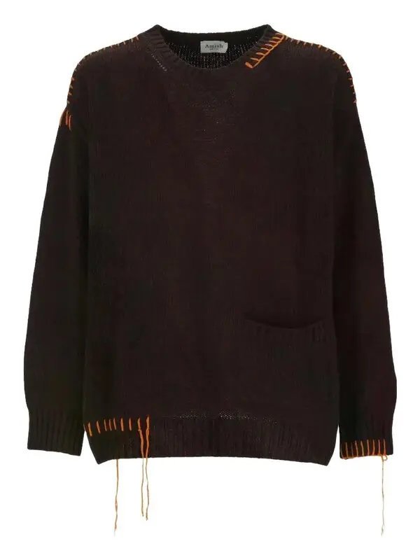 AMISH SUPPLIES Whipstitch Detail Patch Pocket Sweater - Brown