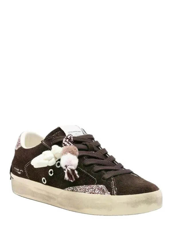 CRIME LONDON Distressed Glitter-panel Sneakers - Brown