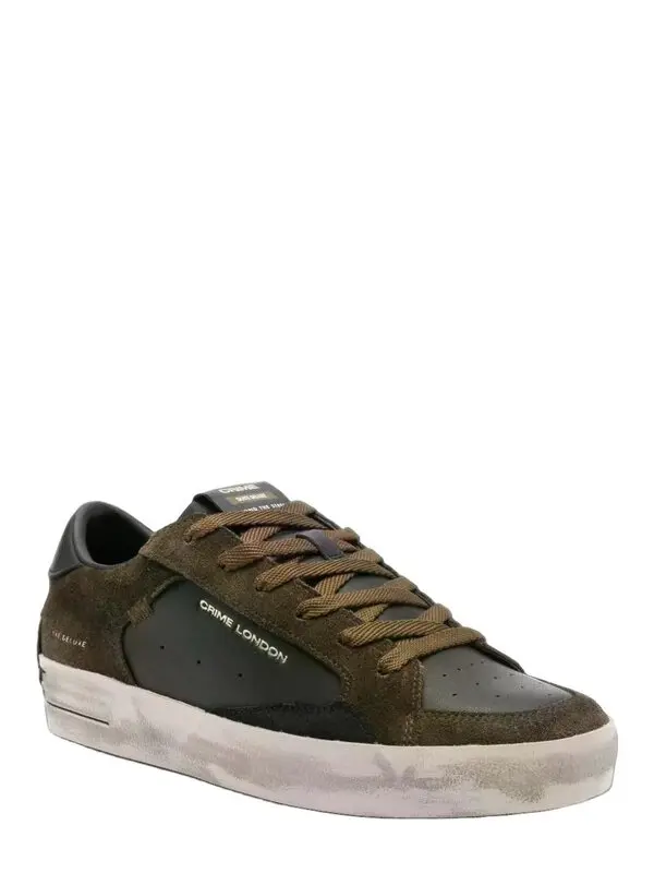 CRIME LONDON Sk8 Deluxe Distressed-effect Panelled Sneakers - Green