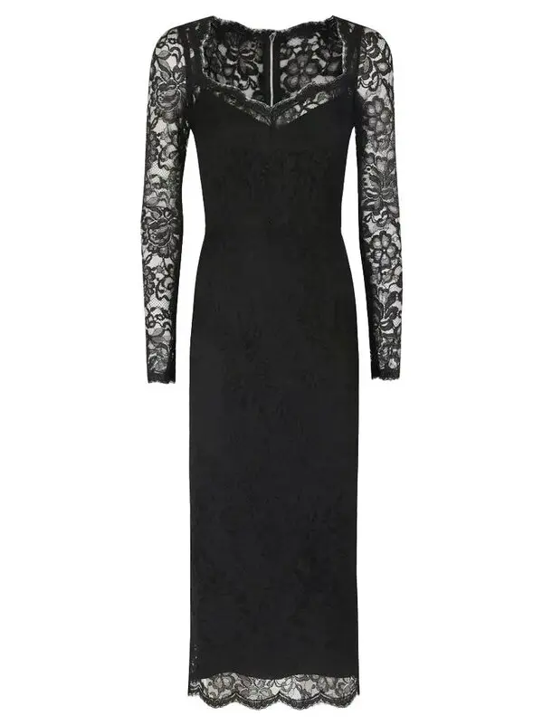 Dolce & Gabbana Lace Overlay V-neck Midi Dress - Black