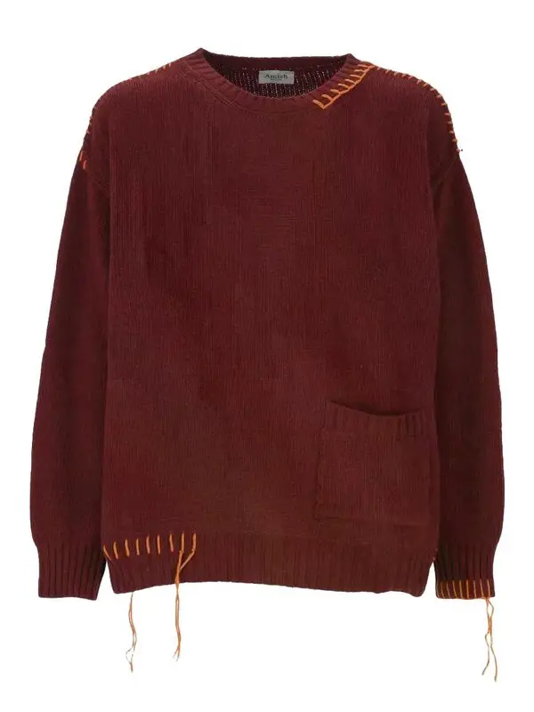 AMISH SUPPLIES Whipstitch Trim Patch Pocket Sweater - Red