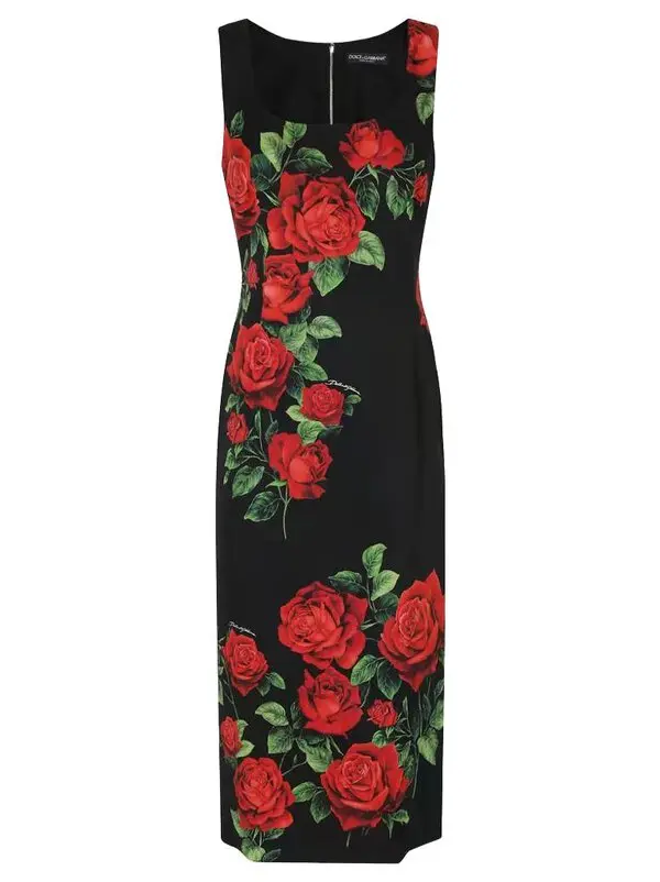Dolce & Gabbana Floral Print Silk Midi Dress - Black