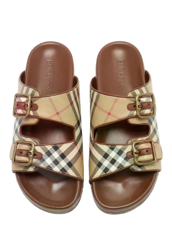 Burberry Check And Leather Urchin Sandals - Neutrals