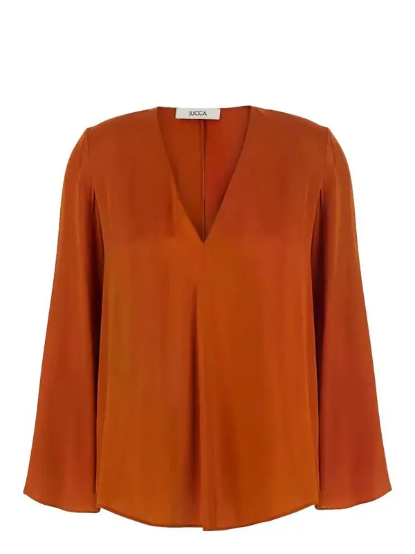JUCCA V-neck Long Sleeve Silk Blouse - Orange