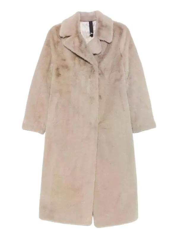 DUNO Belted Shearling-effect Coat - Neutrals