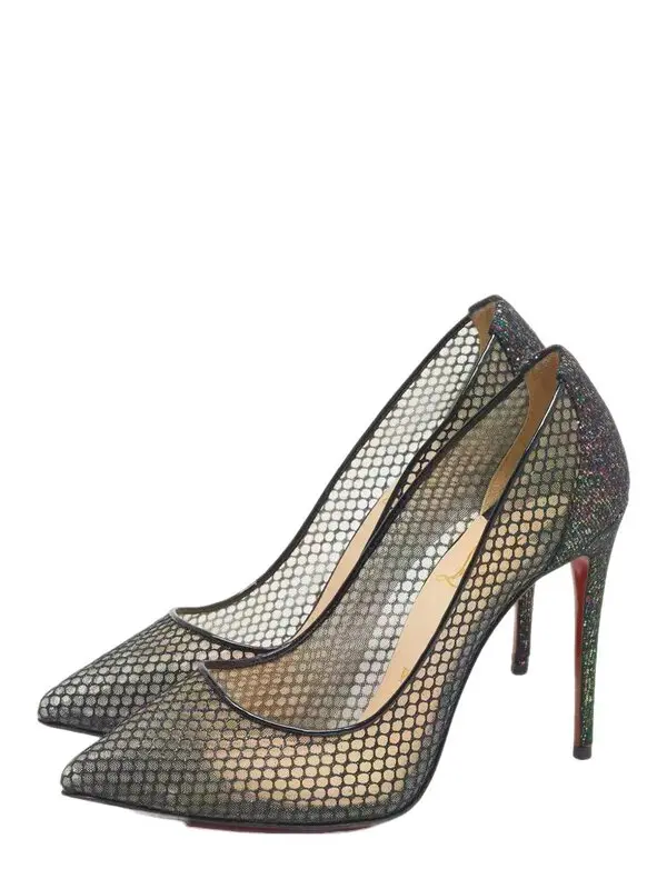 CHRISTIAN LOUBOUTIN Mesh Glitter Effect Pointed Toe Stiletto Pumps - Black