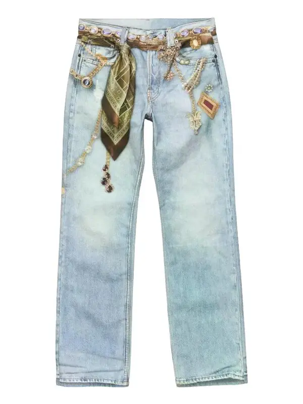Acne Studios Printed Cotton Canvas Jeans - Blue