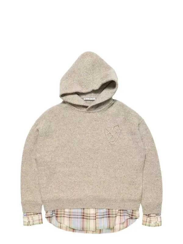 Acne Studios Layered Knit Hoodie With Embroidered Logo - Neutrals