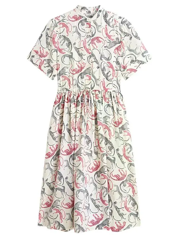 Tommy Hilfiger Leopard Print Drawstring Waist Midi Dress - Neutrals