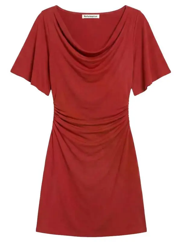 REFORMATION Nina Ruched Knit Mini Dress - Red