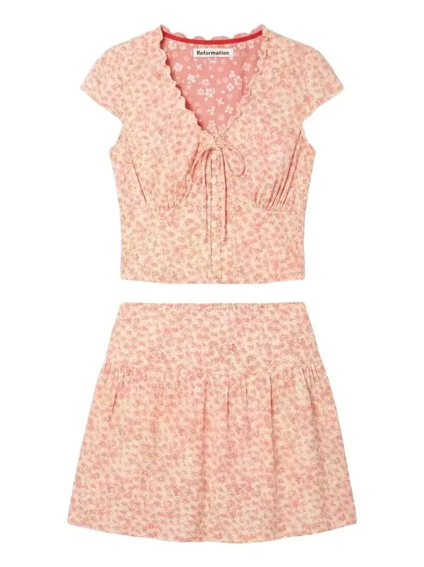 REFORMATION Dorothea Floral Print Set - Neutrals