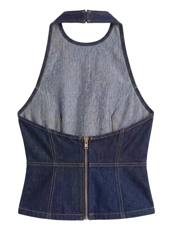 REFORMATION Alexie Denim Halter Top - Blue