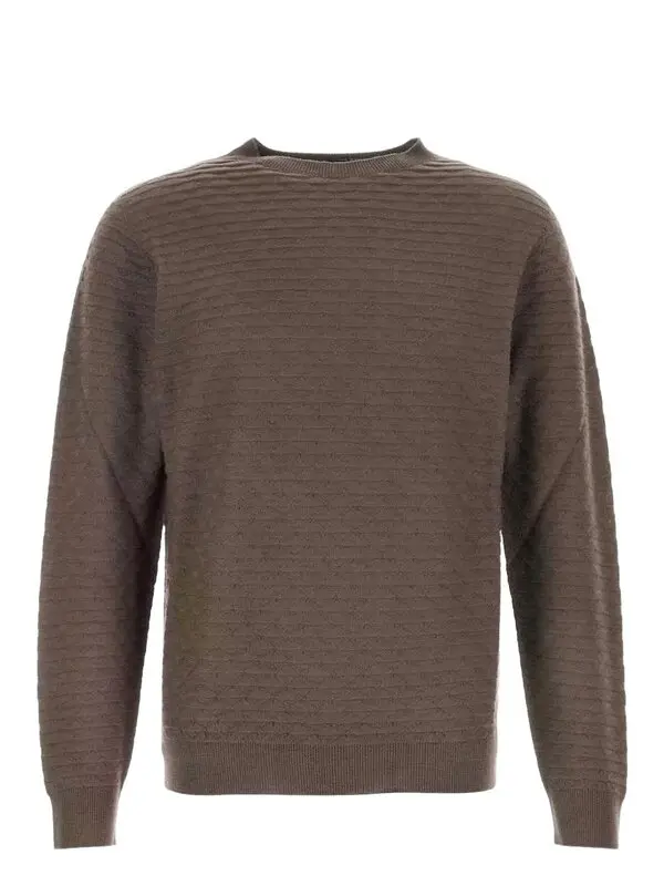 Giorgio Armani Textured Knit Crew Neck Sweater - Brown
