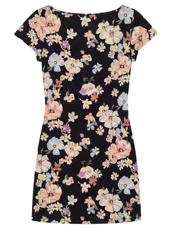 REFORMATION Jensen Floral-print Mini Dress - Black