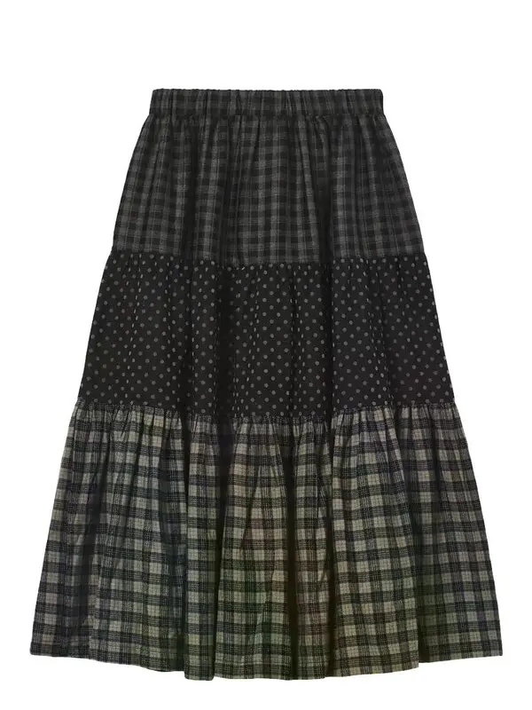 MINI CREAM Patchwork Tiered Maxi Skirt - Grey