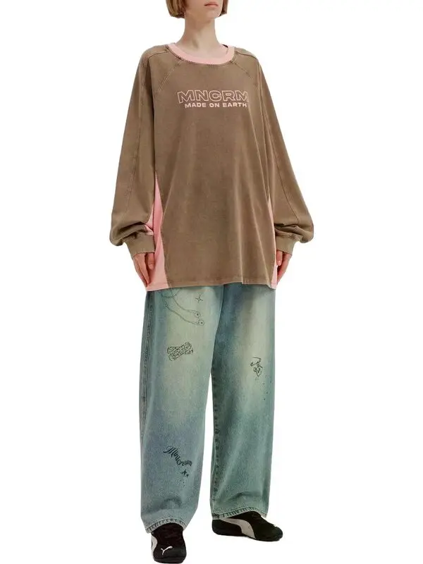MINI CREAM Graphic-print Wide-leg Jeans - Blue