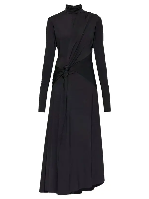 Victoria Beckham Asymmetrical Turtleneck Midi Dress - Black