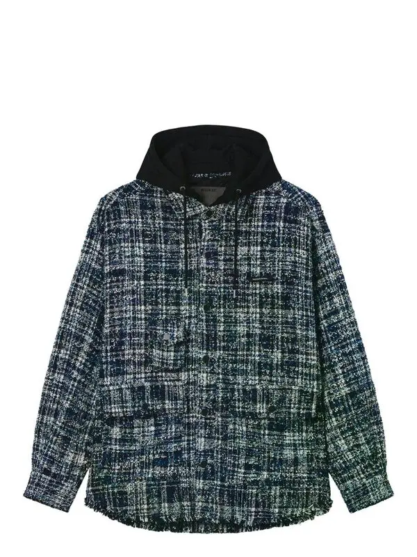 MUSIUM DIV. Tweed Check Drawstring Hooded Jacket - Blue