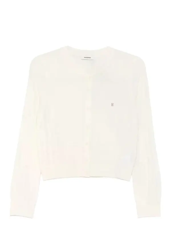 Sandro Check-pattern Round-neck Wool Cardigan - Neutrals
