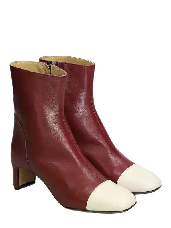 L'ARIANNA Two-tone Leather Ankle Boots - Red