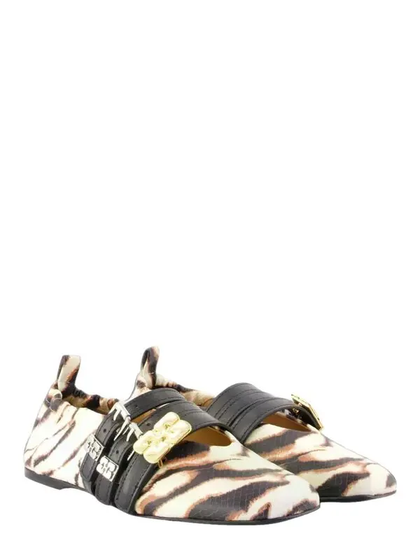 GANNI Tiger-print Ballet Flats With Triple Buckle Detail - Neutrals