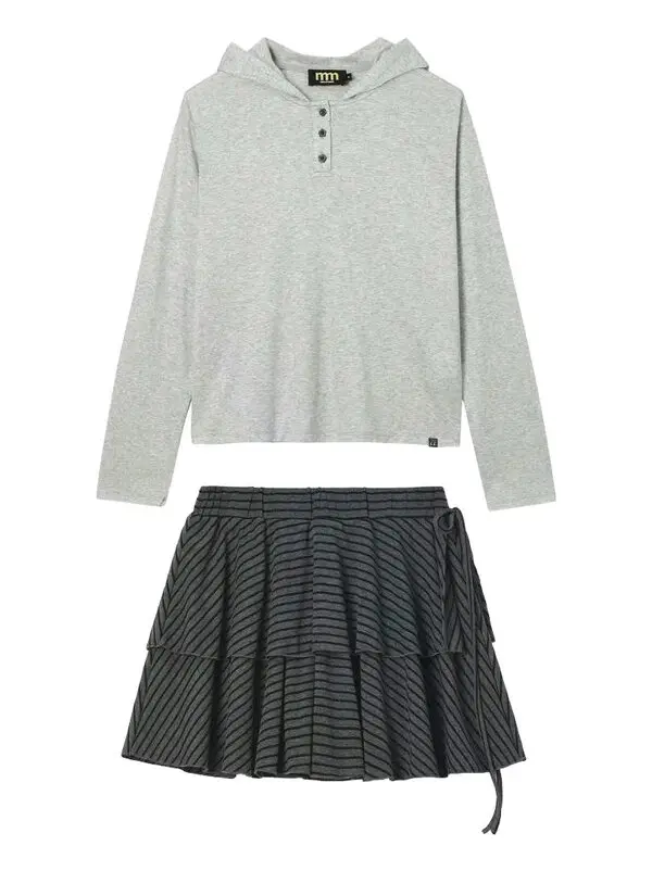 MINI CREAM Pleated Skirt And Hoodie Set - Grey