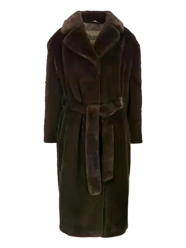 Herno Belted Faux Fur Coat - Brown