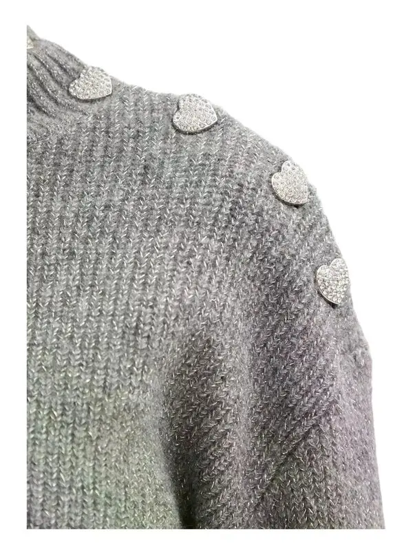 MORGAN Heart Button Roll Neck Sweater - Grey