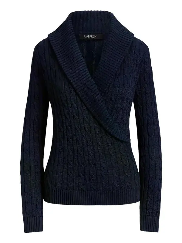 Ralph Lauren Navy Cable-knit Shawl-collar Sweater - Blue