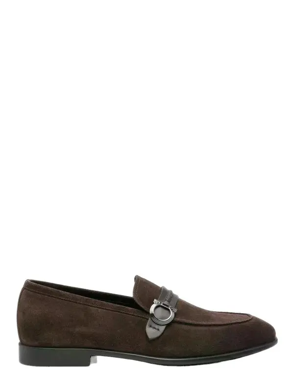 FERRAGAMO Gancini Suede Loafers - Brown