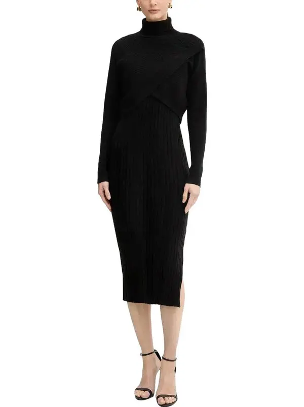 MORGAN Ribbed Knit Midi Sweater Dress - Black
