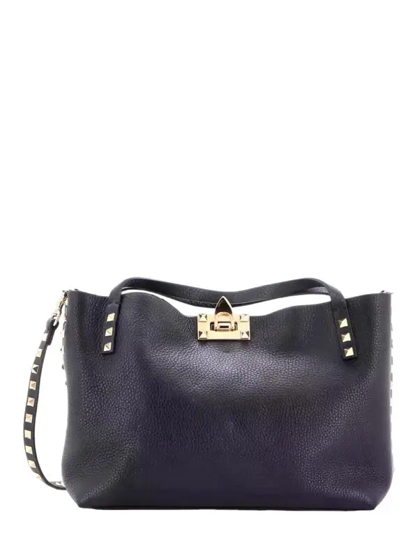 Valentino Garavani Rockstud Convertible Flip Lock Leather Small Tote Bag - Black