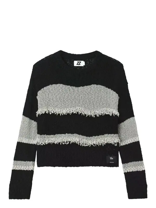 Izzue Striped Knit Sweater With Fringe Detailing - Black