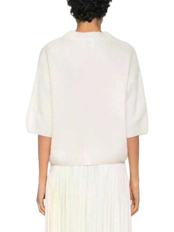 ALLUDE Short-sleeve Crew-neck Fine Knit - Neutrals