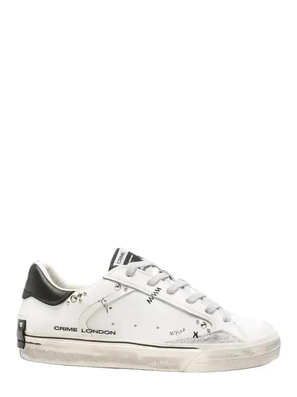CRIME LONDON Deconstructed Stud-embellished Leather Sneakers - White