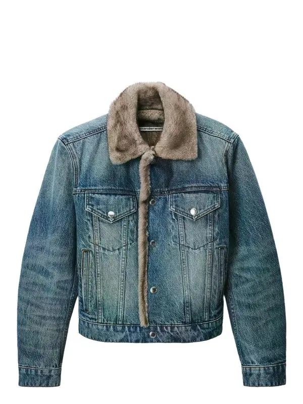 Alexander Wang Denim Jacket With Faux Mink Lining - Blue