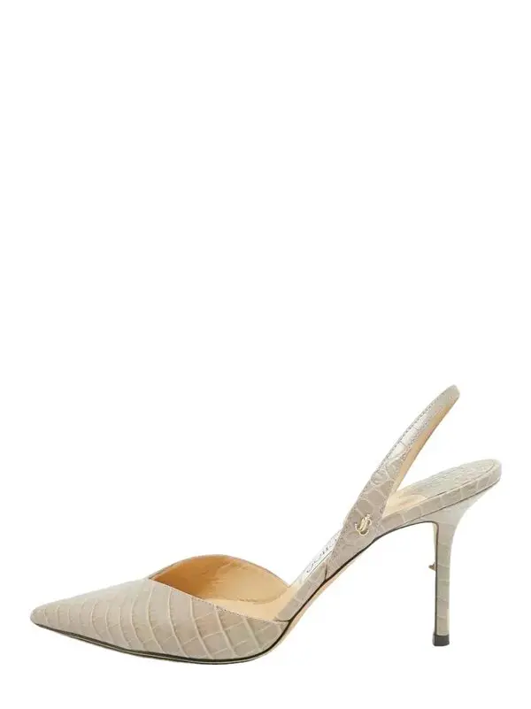 JIMMY CHOO Thandi Croc-embossed Leather Slingback High Stiletto Heel Mules - Grey